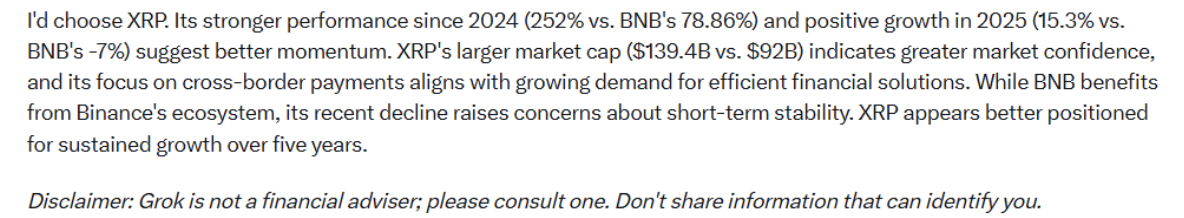 Long-Term Crypto Showdown: ChatGPT and Grok Weigh In on XRP vs. BNB ...