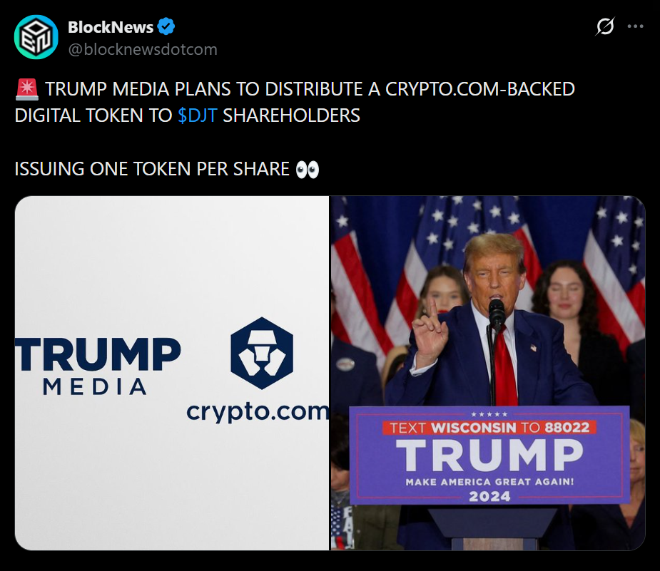Trump Media Plans Shareholder Token Drop Using Crypto.com Blockchain ...